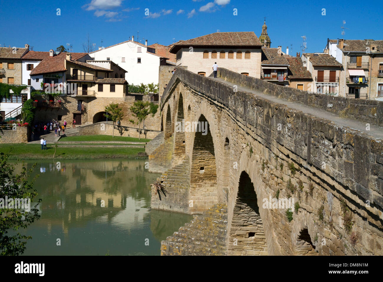 Six-arched Roman bridge spanning the Arga River on the Way of St. James ...