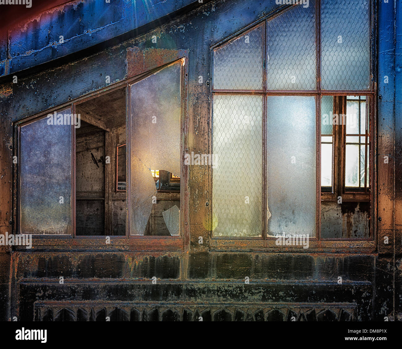 A fine art,editorial style image of glass and patina on a subway ...