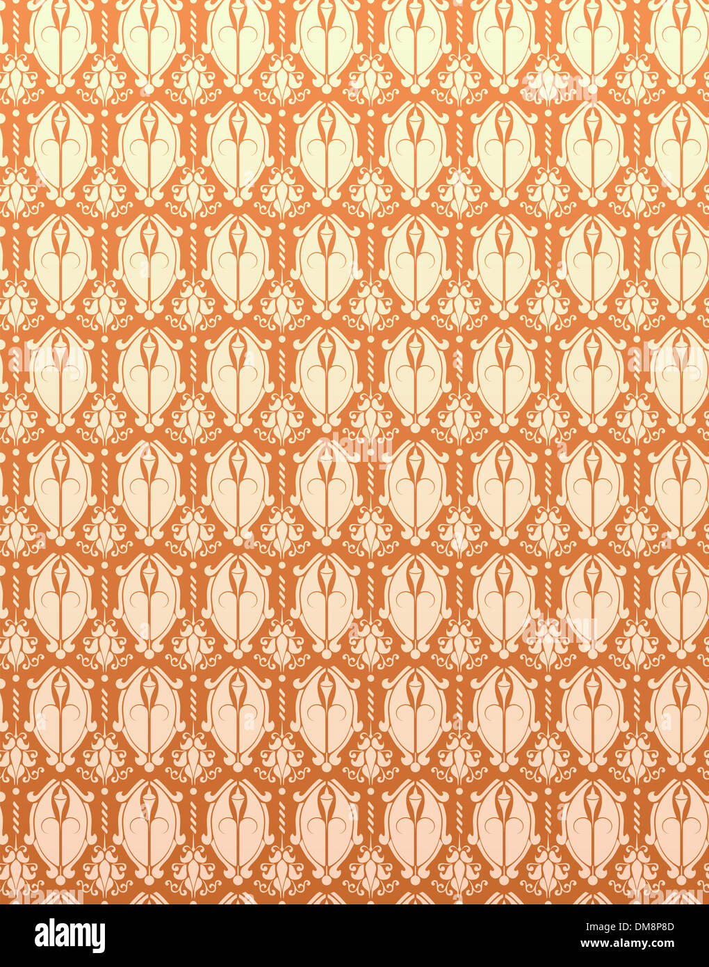 Vector - Seamless Pattern Orange Yellow Retro Damask Flower Background ...