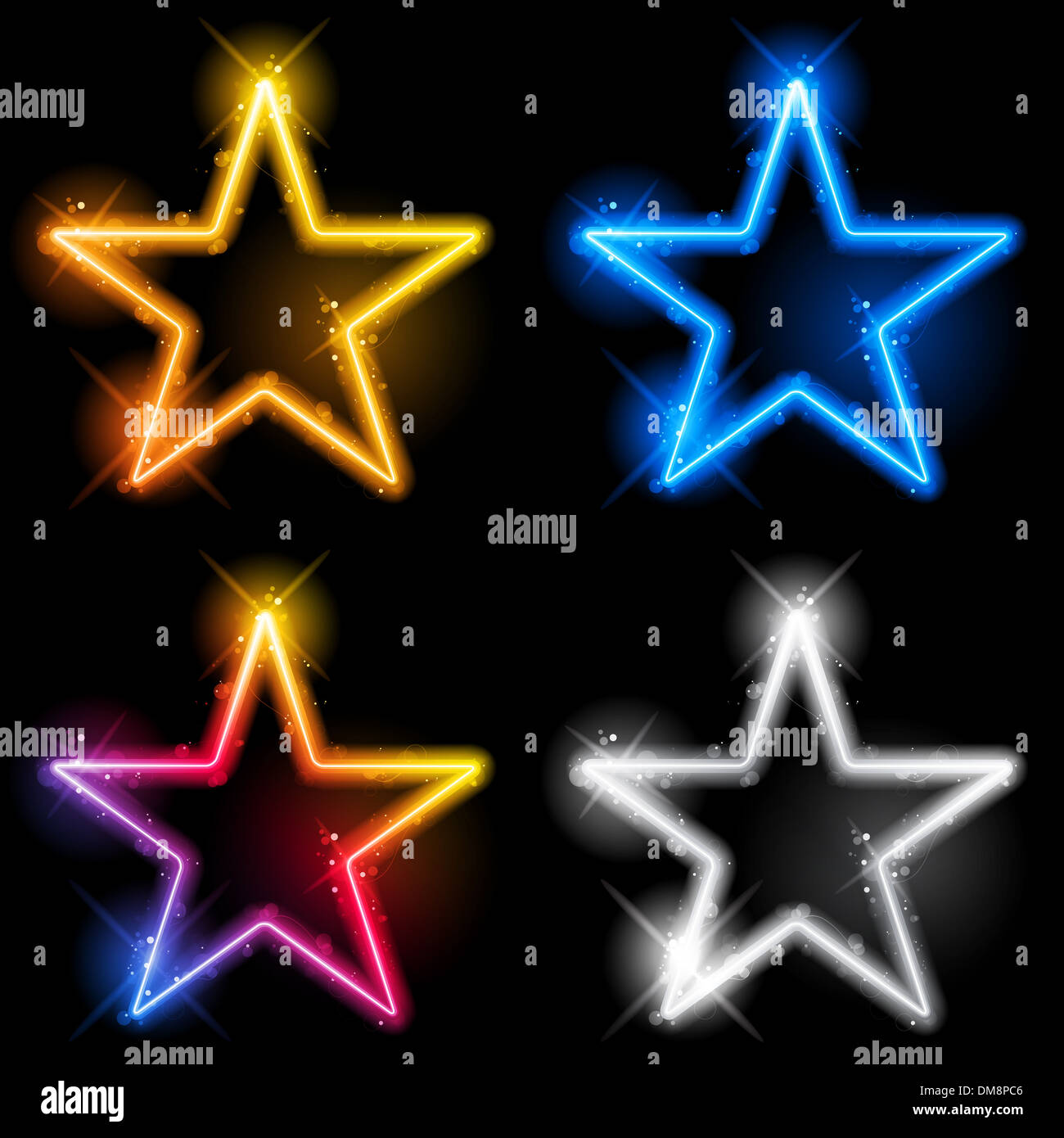 Vector - Glowing Neon Stars Set of Four Stock Photo - Alamy