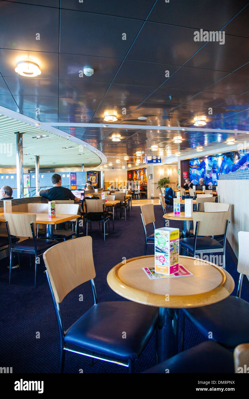 Cafe bar on board a cross channel ferry from Dover to Calais Stock ...