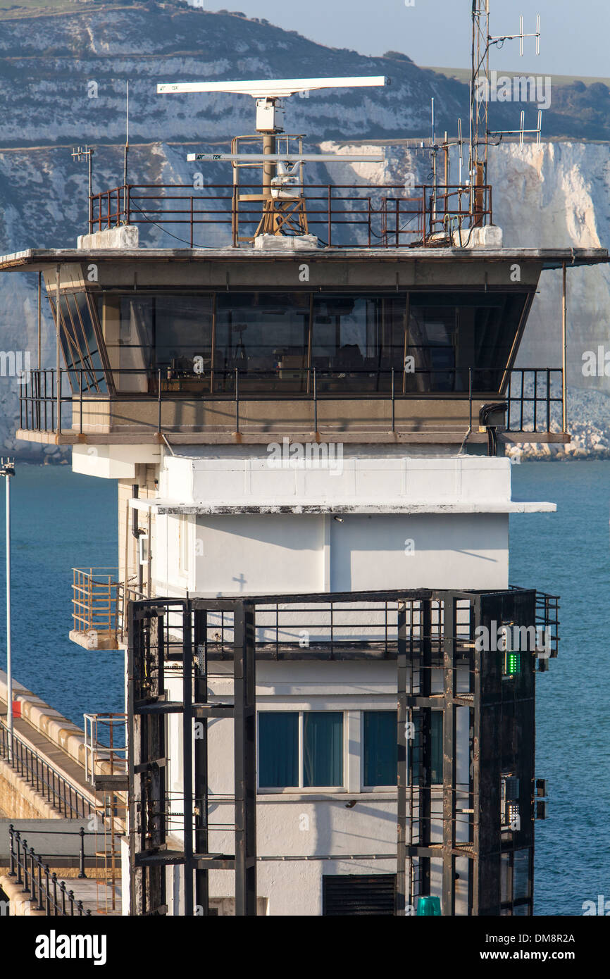 Shipping control tower on the breakwater at the Port of Dover, Dover ...