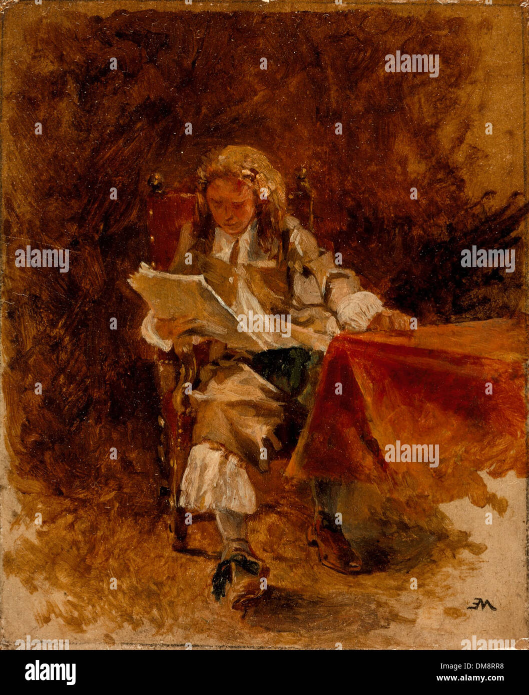 The painting 'Study of a Seated Cavalier Reading' presents a detailed ...