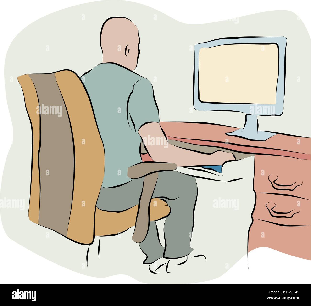 Businessman Working at a Computer Line Drawing Stock Vector Image & Art ...