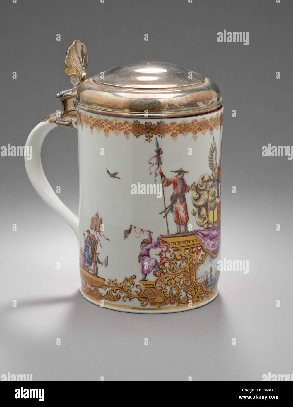 This tankard, featuring a Chinoiserie design, is a fine example of ...