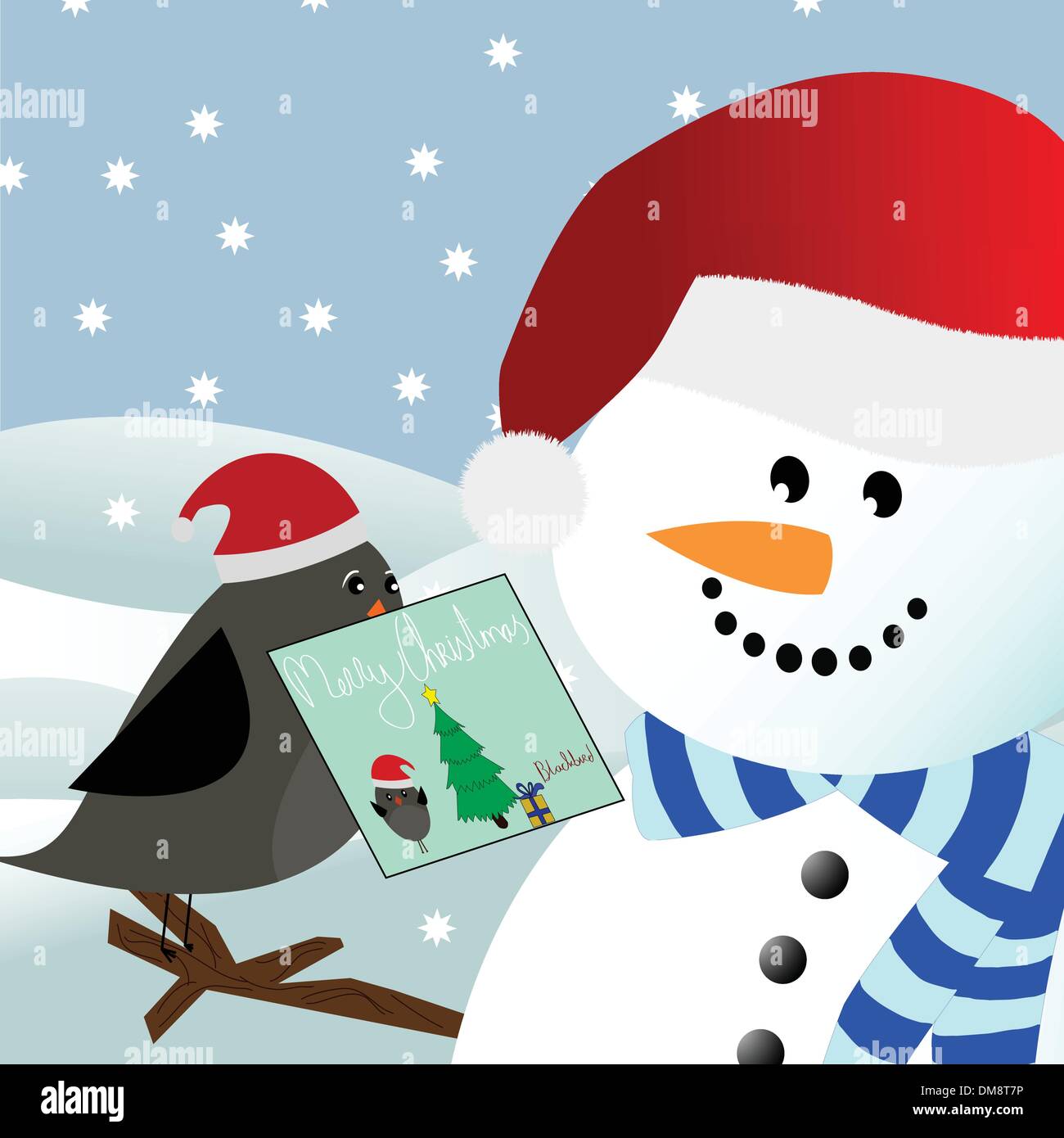Bird giving christmas card to snowman Stock Vector Image & Art - Alamy