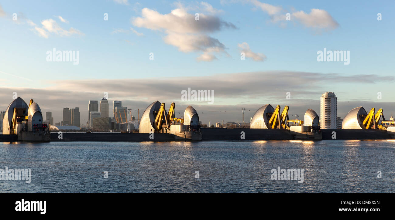 Thames Barrier on the River Thames in South London with its barriers ...