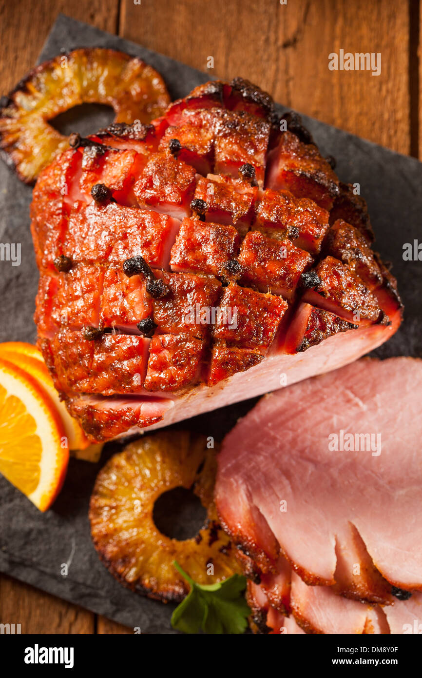 Traditional Sliced Honey Glazed Ham Ready for the Holidays Stock Photo ...