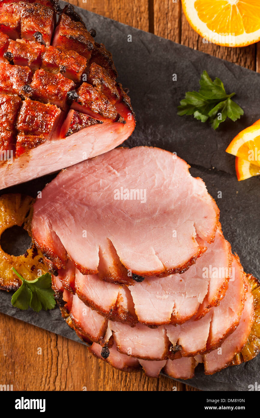 Traditional Sliced Honey Glazed Ham Ready for the Holidays Stock Photo ...