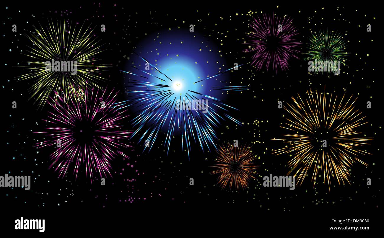 Night sky with fireworks Stock Vector Images - Alamy