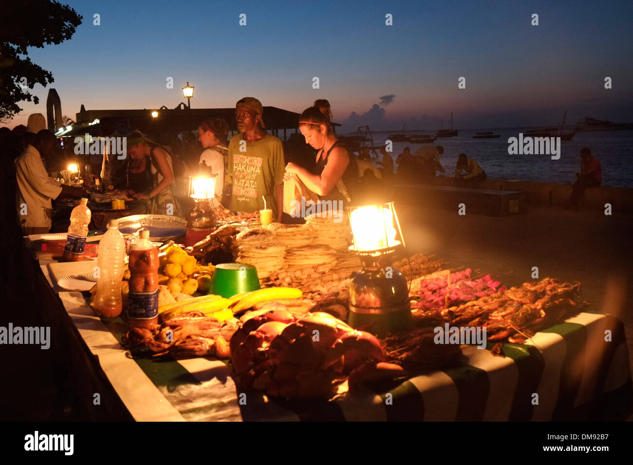 Night food market at the Forodhani gardens in Stone Town also known as ...
