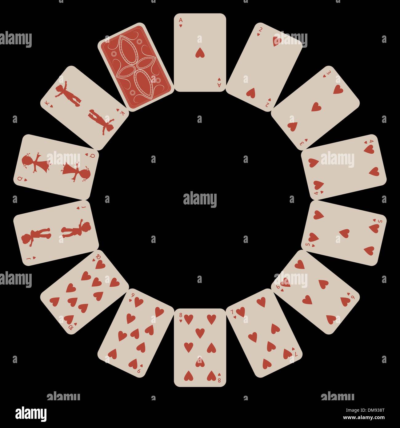 circle shape hearts playing cards isolated on black Stock Vector Image ...