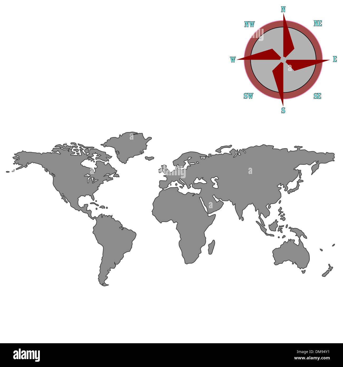 gray world map with wind rose Stock Vector Image & Art - Alamy