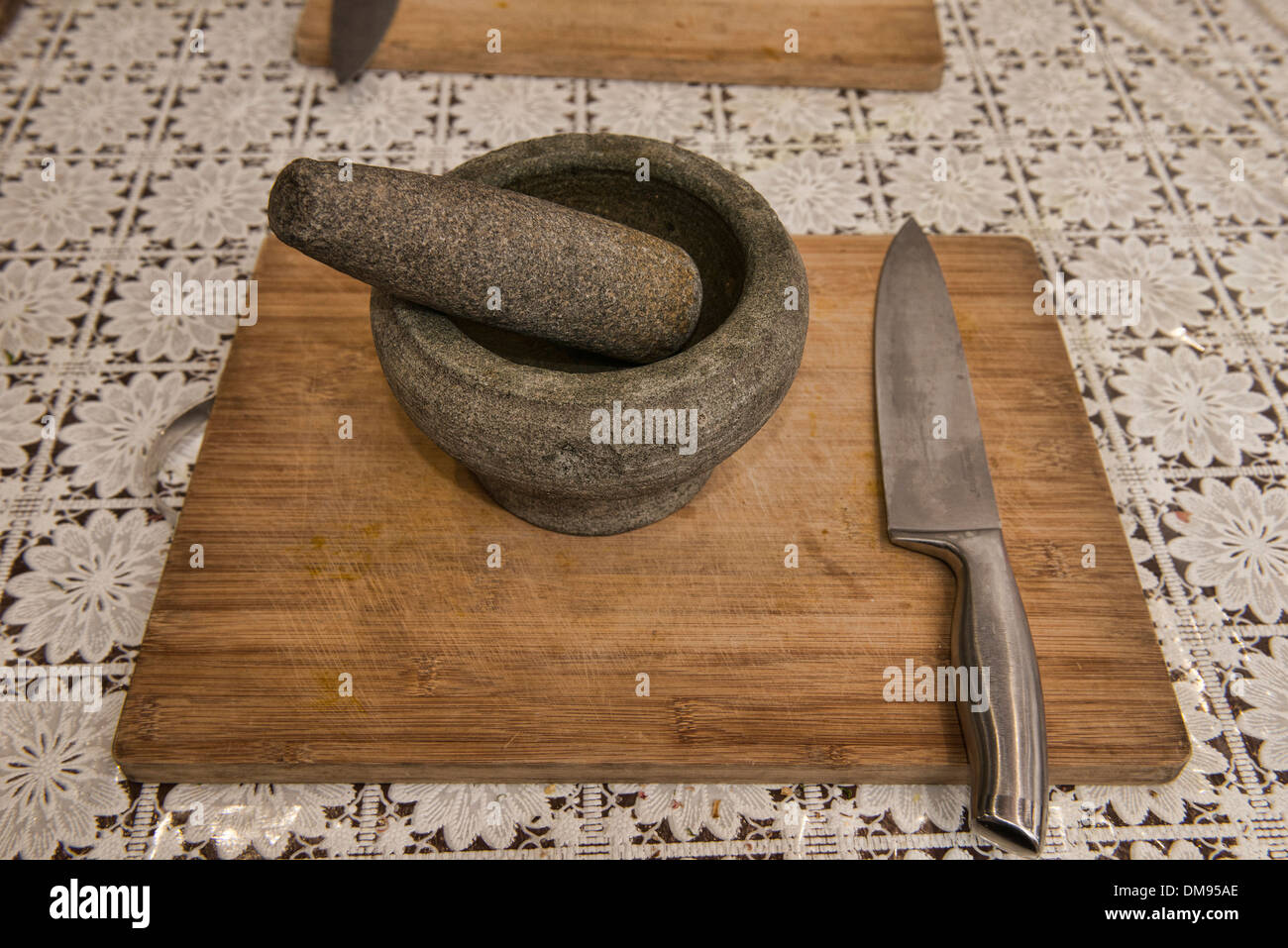 mortar and pestle at a cooking class in Penang, Malaysia Stock Photo ...