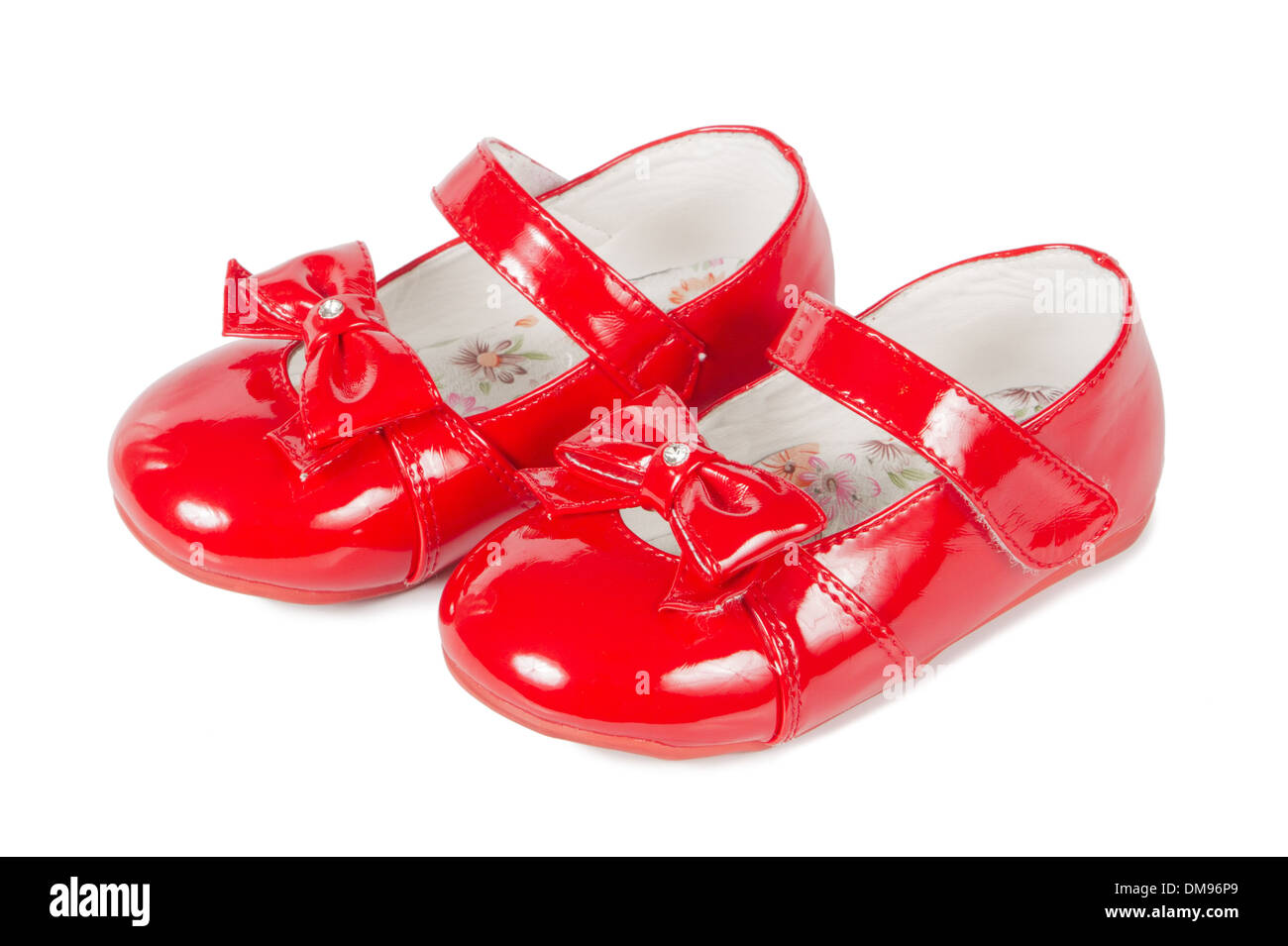 Female red shoes on white background Stock Photo - Alamy