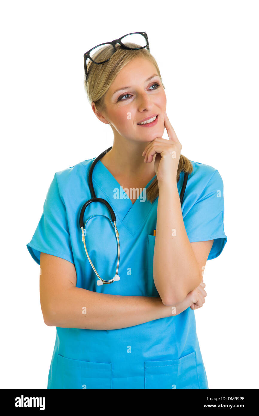 Blond caucasian woman in medical doctor suit Stock Photo - Alamy