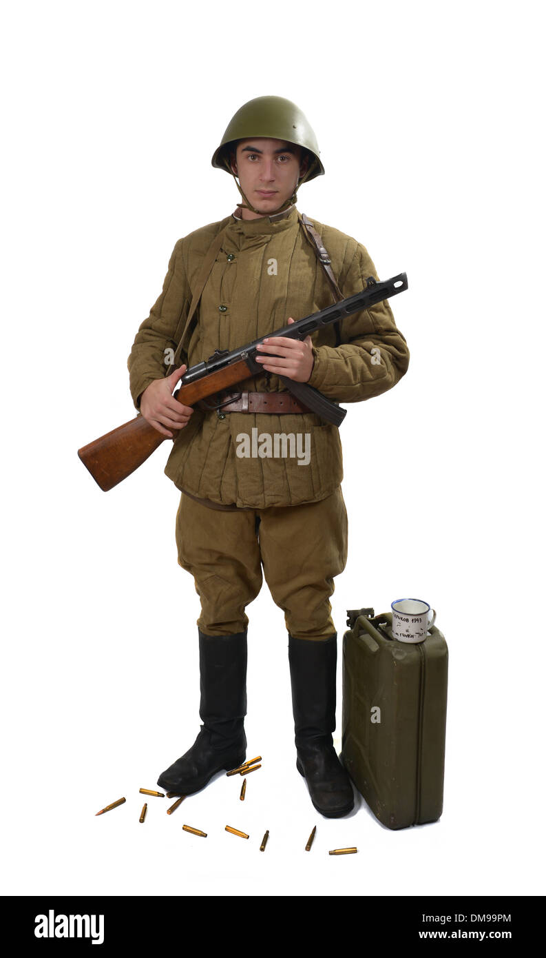 young Soviet soldier with his ppsh 41. He have a helmet Stock Photo - Alamy