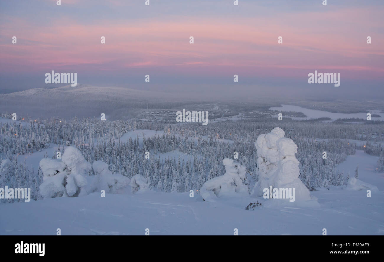 Snowy winter landscape at sunset in Lapland, Finland Stock Photo - Alamy