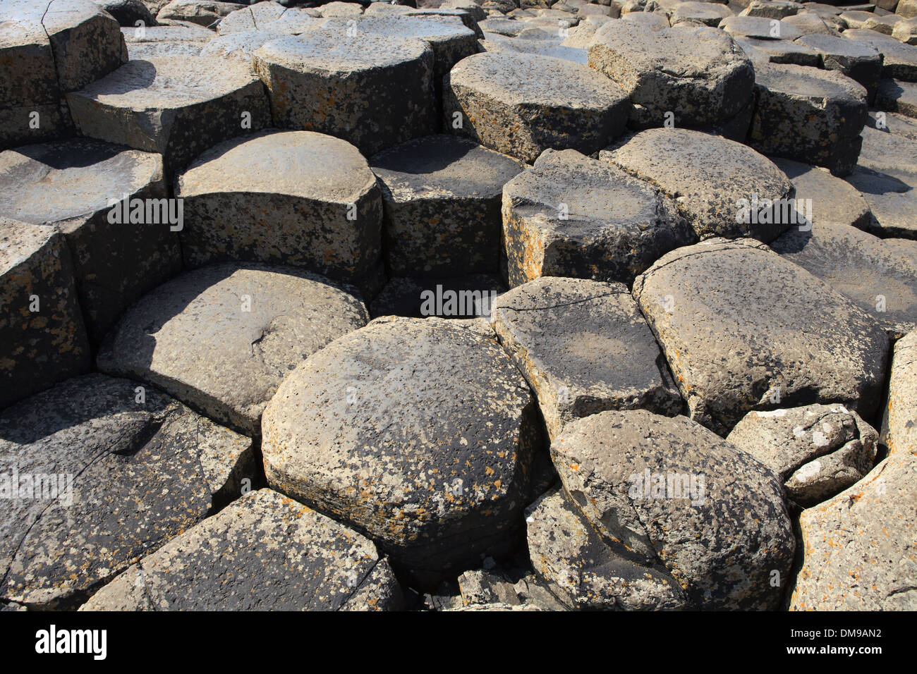 Polygonal basalt lava rock columns of the Giant's Causeway on the north ...