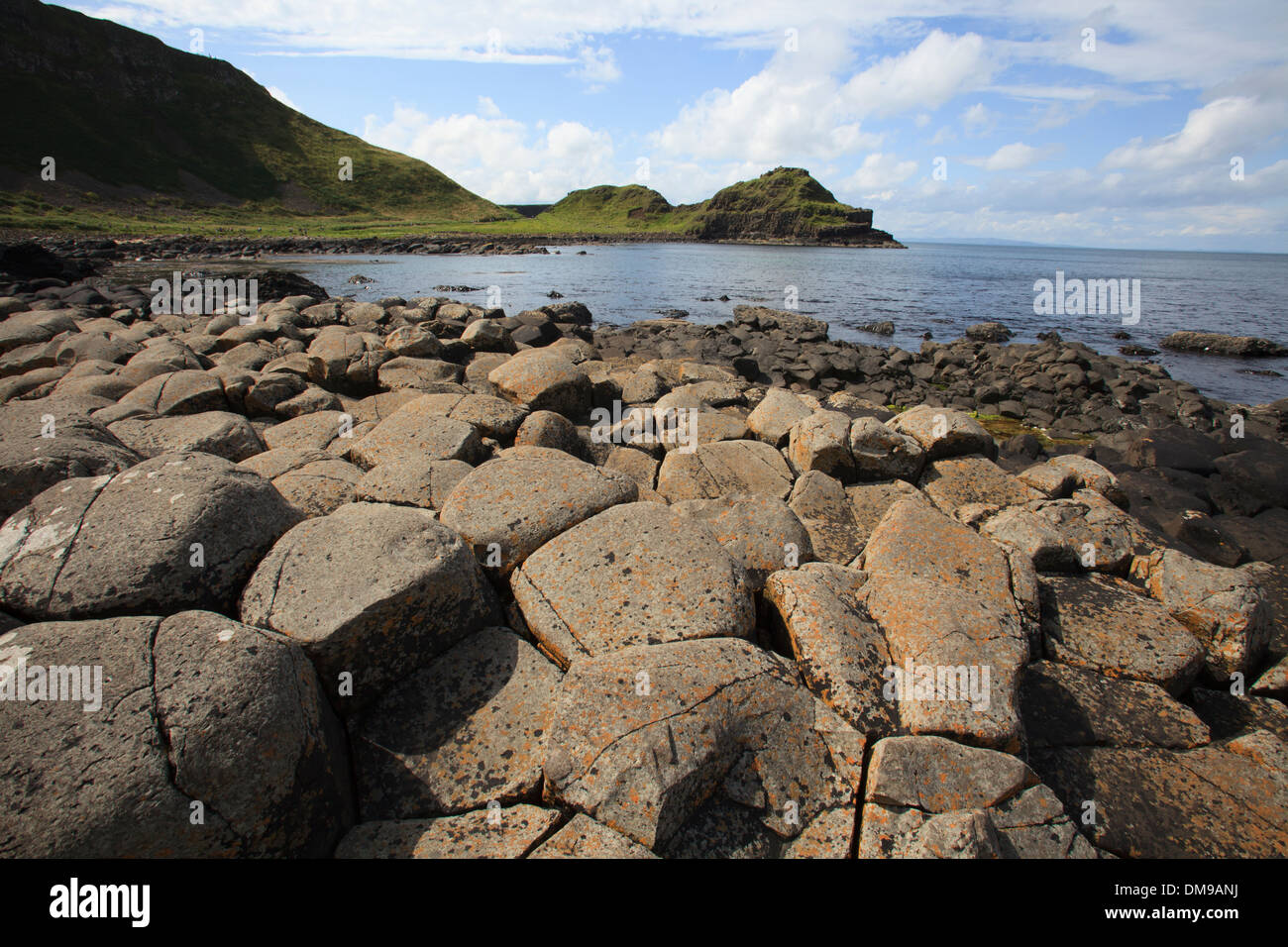 Polygonal basalt lava rock columns of the Giant's Causeway on the north ...
