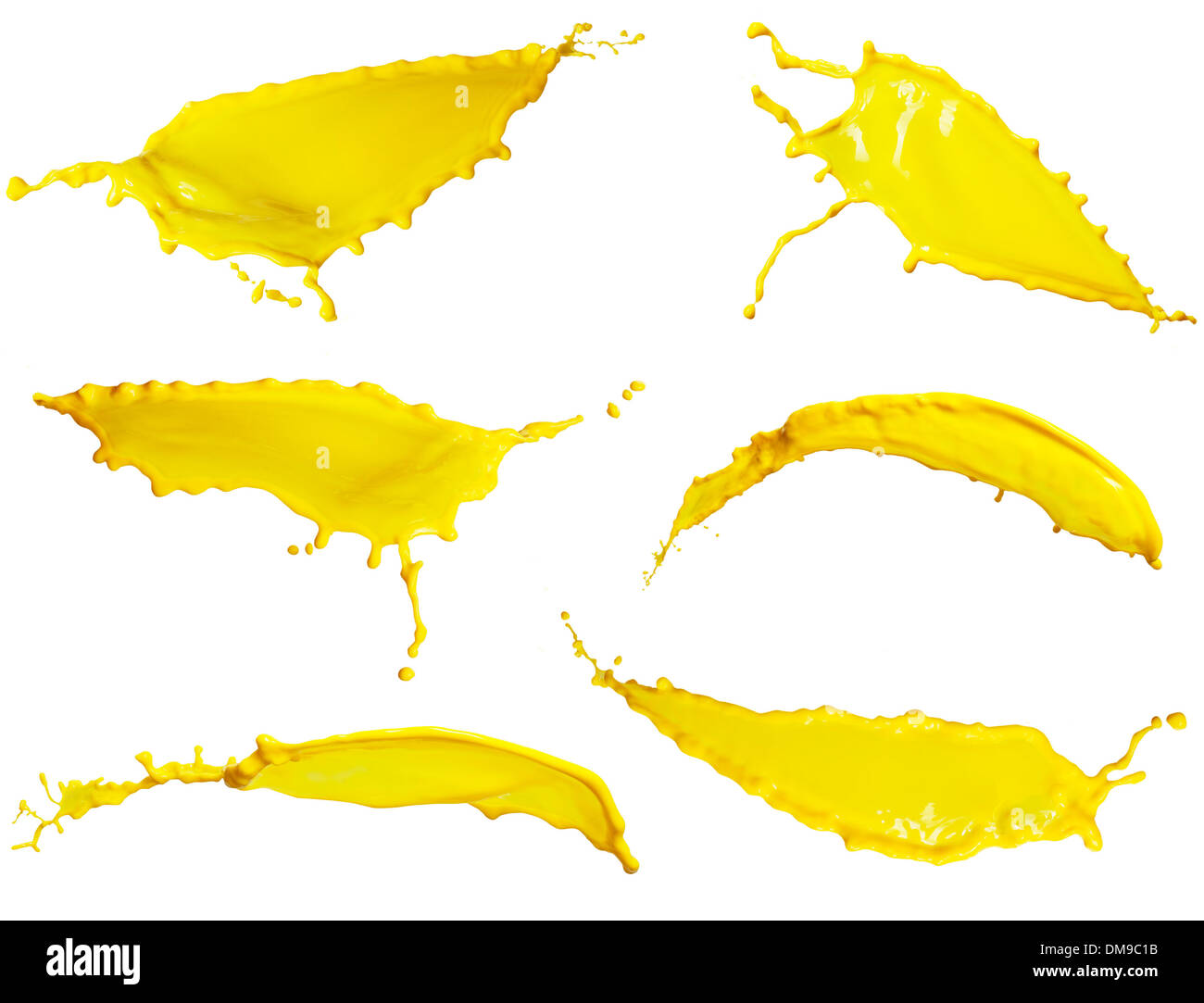 yellow liquid splash collection isolated on white background Stock ...
