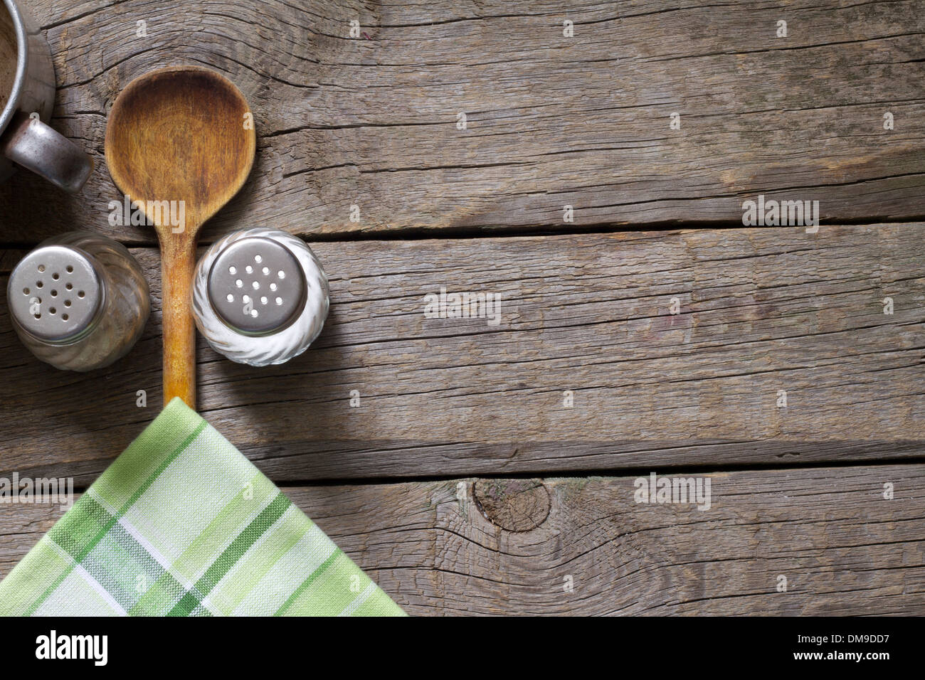 Abstract food background on vintage boards with wooden spoon Stock ...