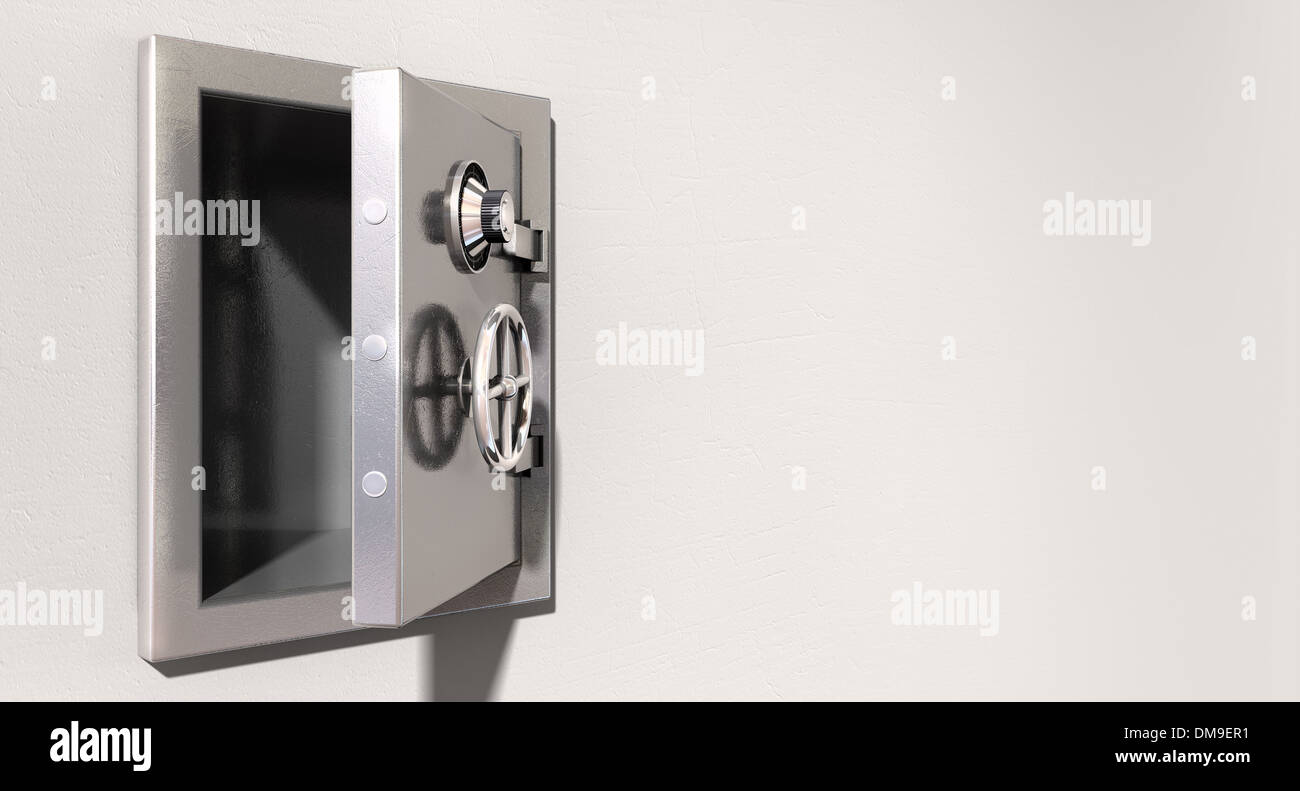 An empty metal safe on a light colored isolated wall background Stock ...