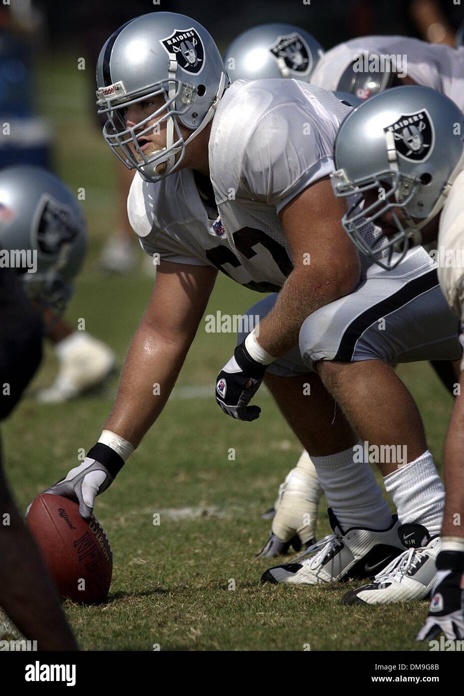 Oakland Raiders center Adam Treu prepares to snap during training camp ...