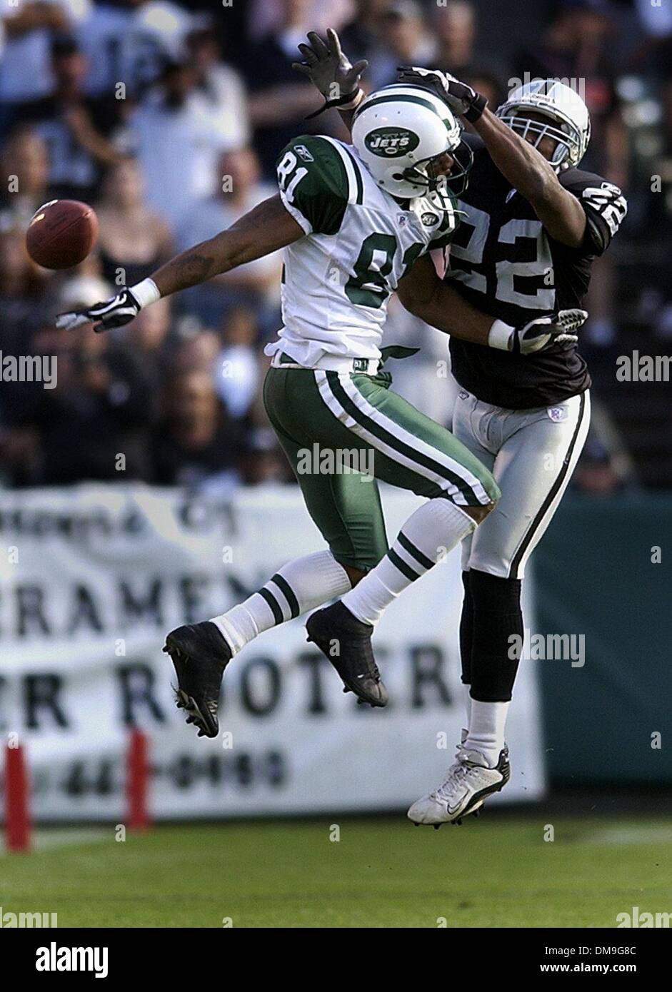 Oakland Raiders Terrance Shaw breaks up pass to New York Jets Curtis ...