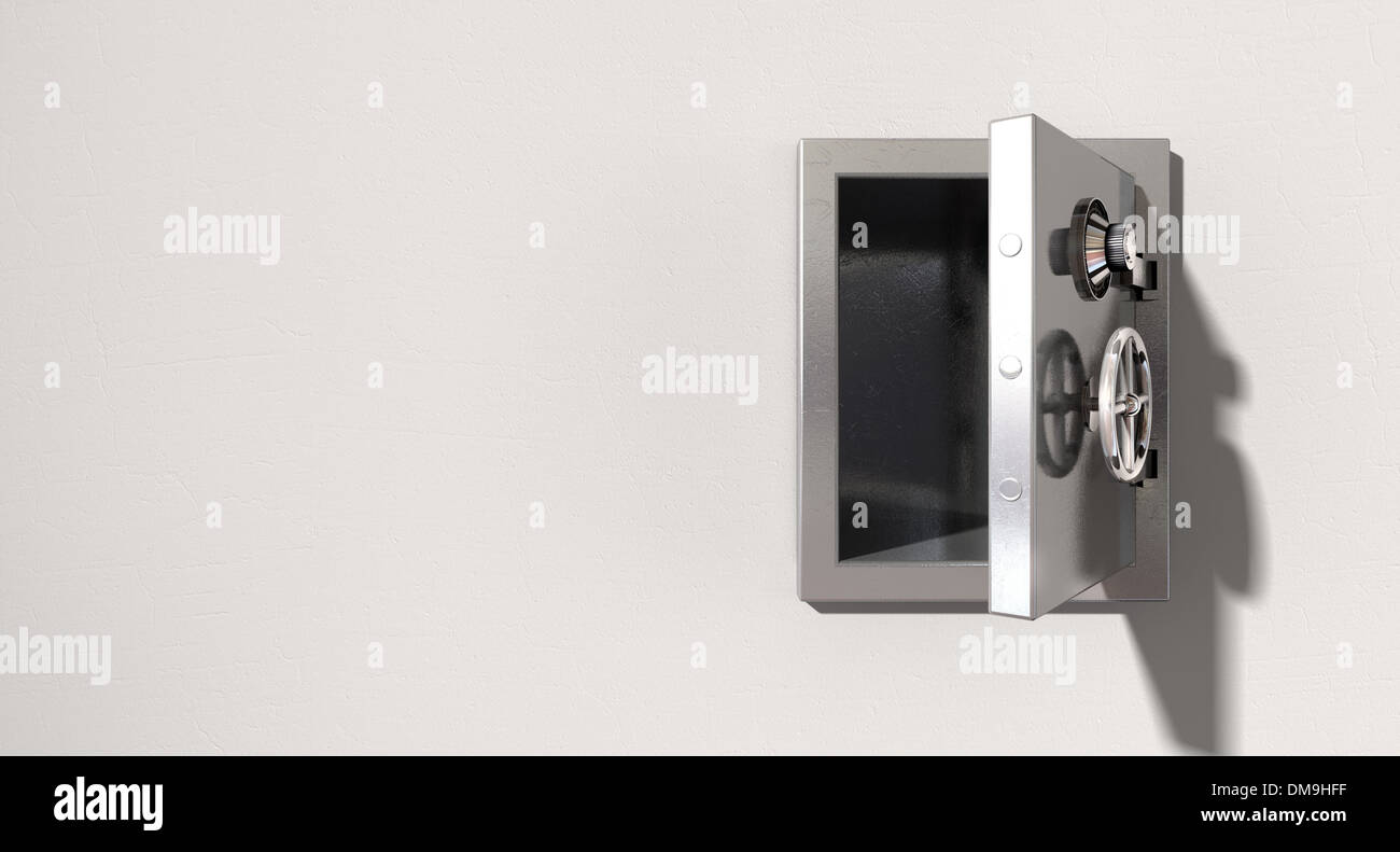 An empty metal safe on a light colored isolated wall background Stock ...