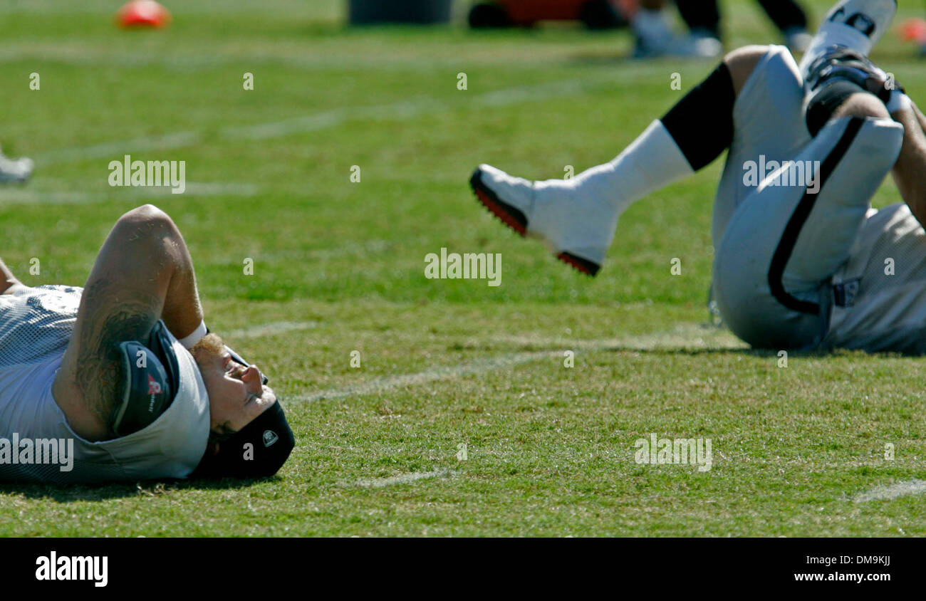 Oakland Raiders #65 Barry Sims, on left, at training camp on Tuesday ...