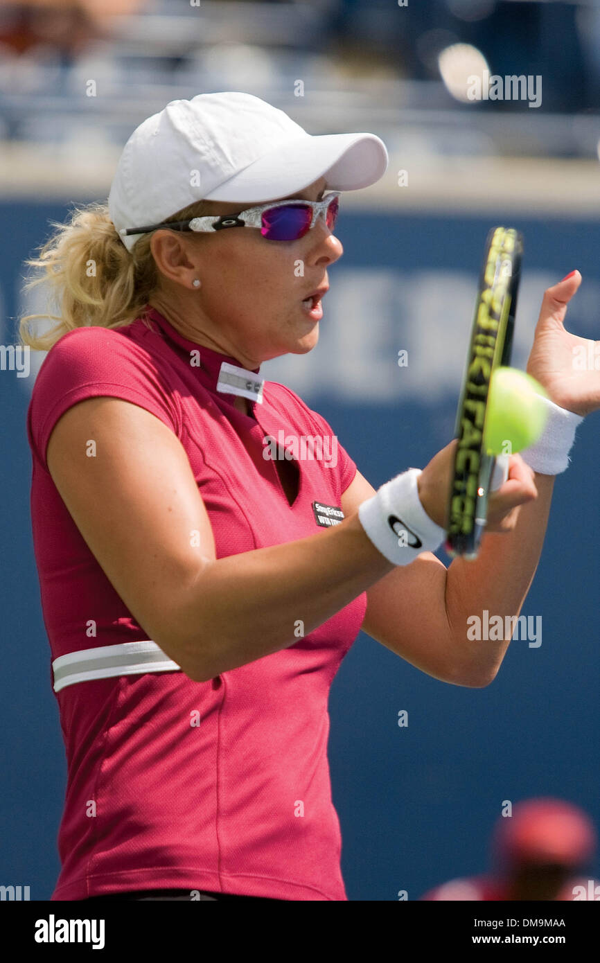 21 August 2009: Anastasia Rodionova hits a forehand return to her ...