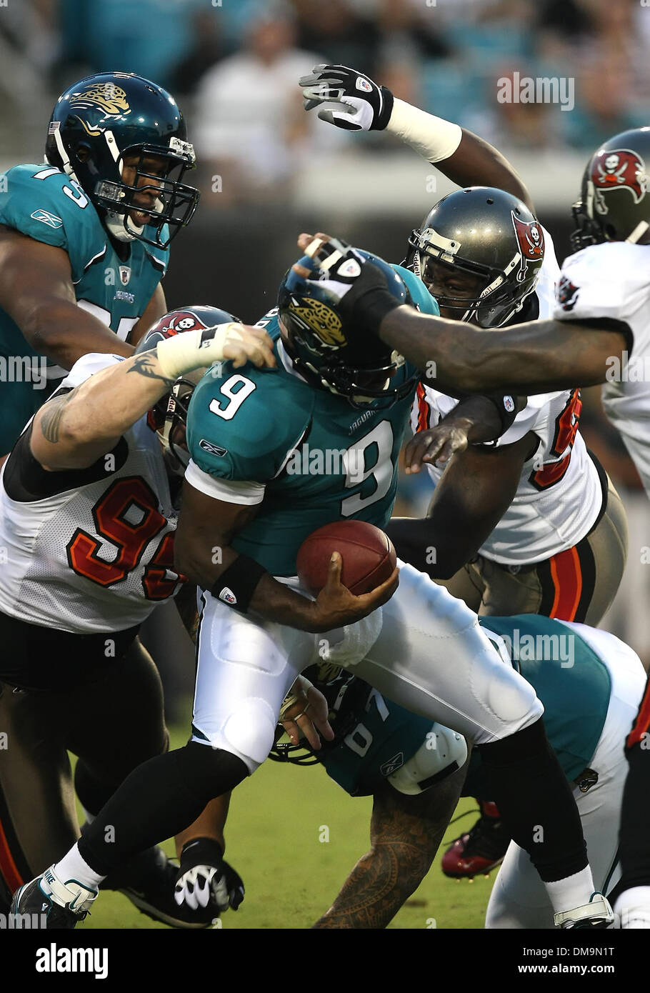 22 August 2009 ....Jaguars quarterback David Garrard gets tackled ...