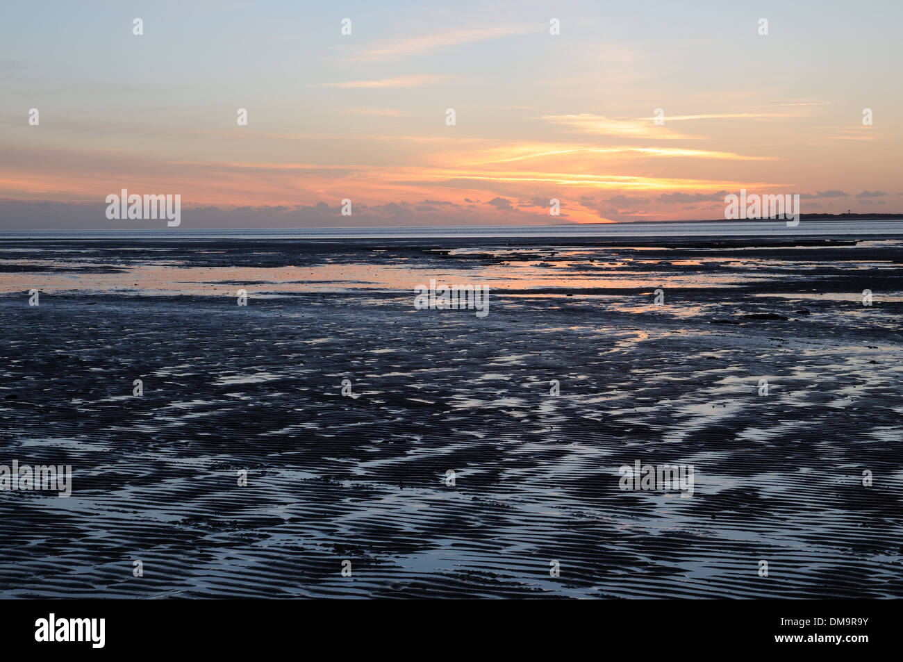 Sunset over Tywi Estuary at Ferryside Carmarthenshire Wales Cymru UK GB ...