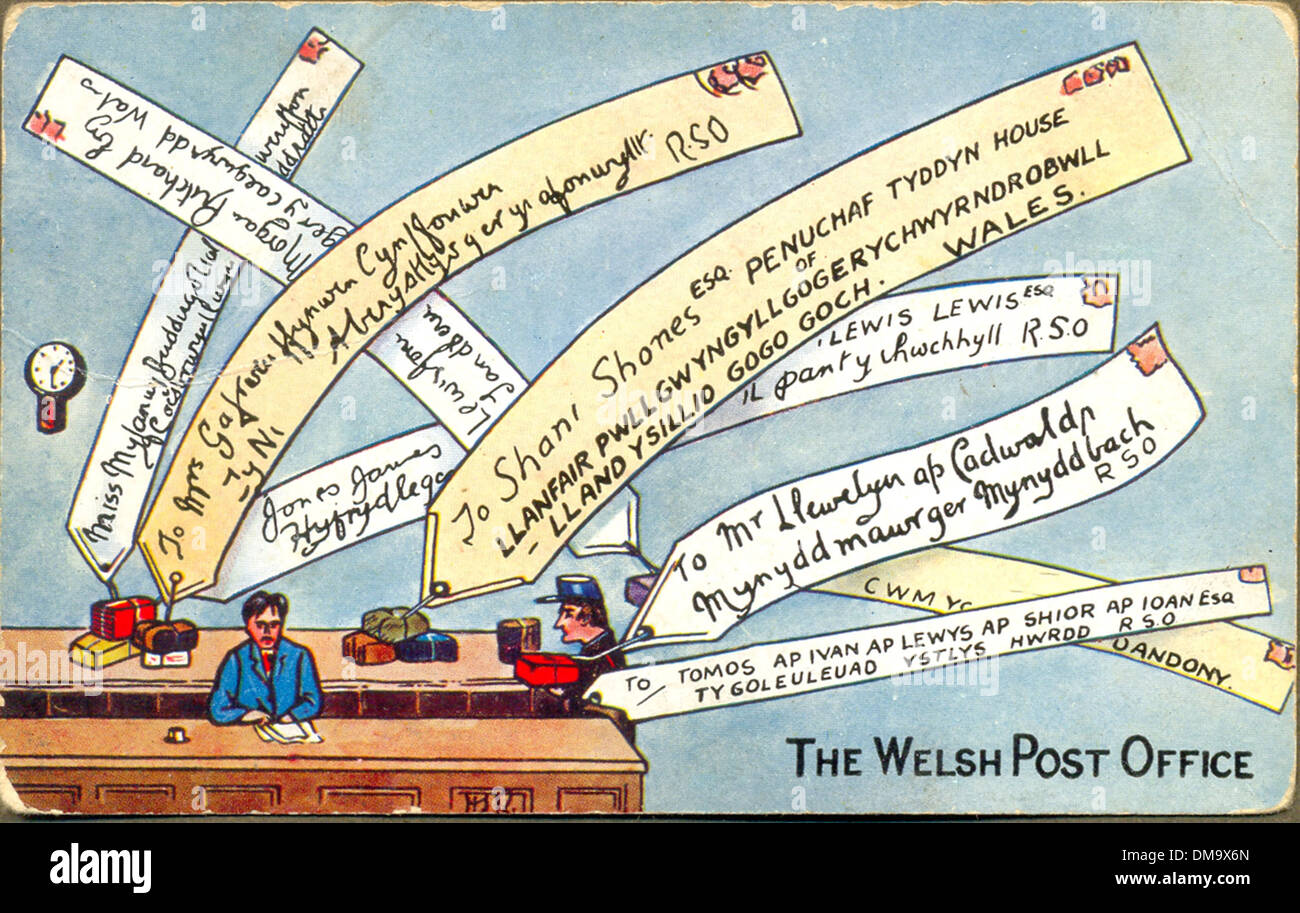 Comic postcard titled The Welsh Post Office Stock Photo - Alamy