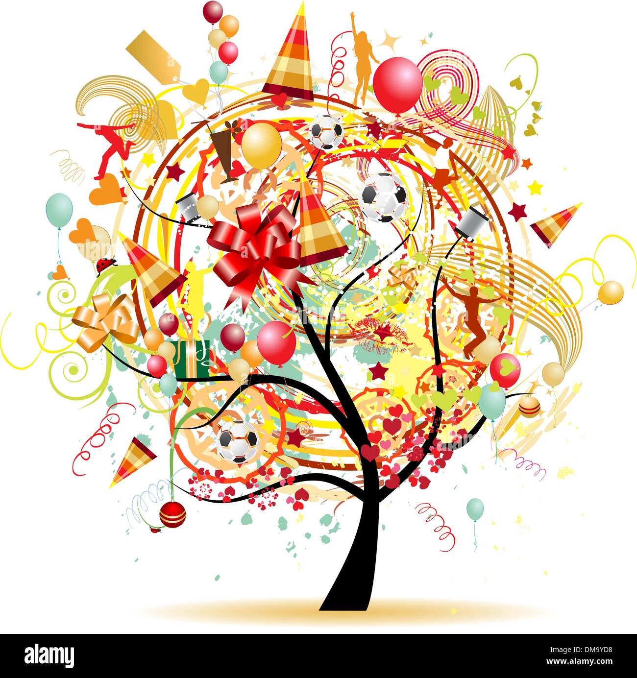 Happy celebration, funny tree with holiday symbols Stock Vector Image ...