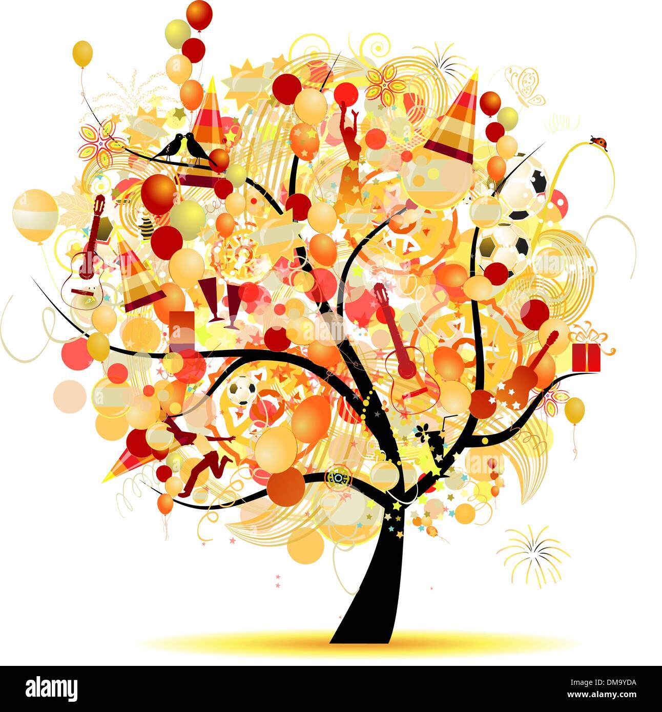 Happy celebration, funny tree with holiday symbols Stock Vector Image ...