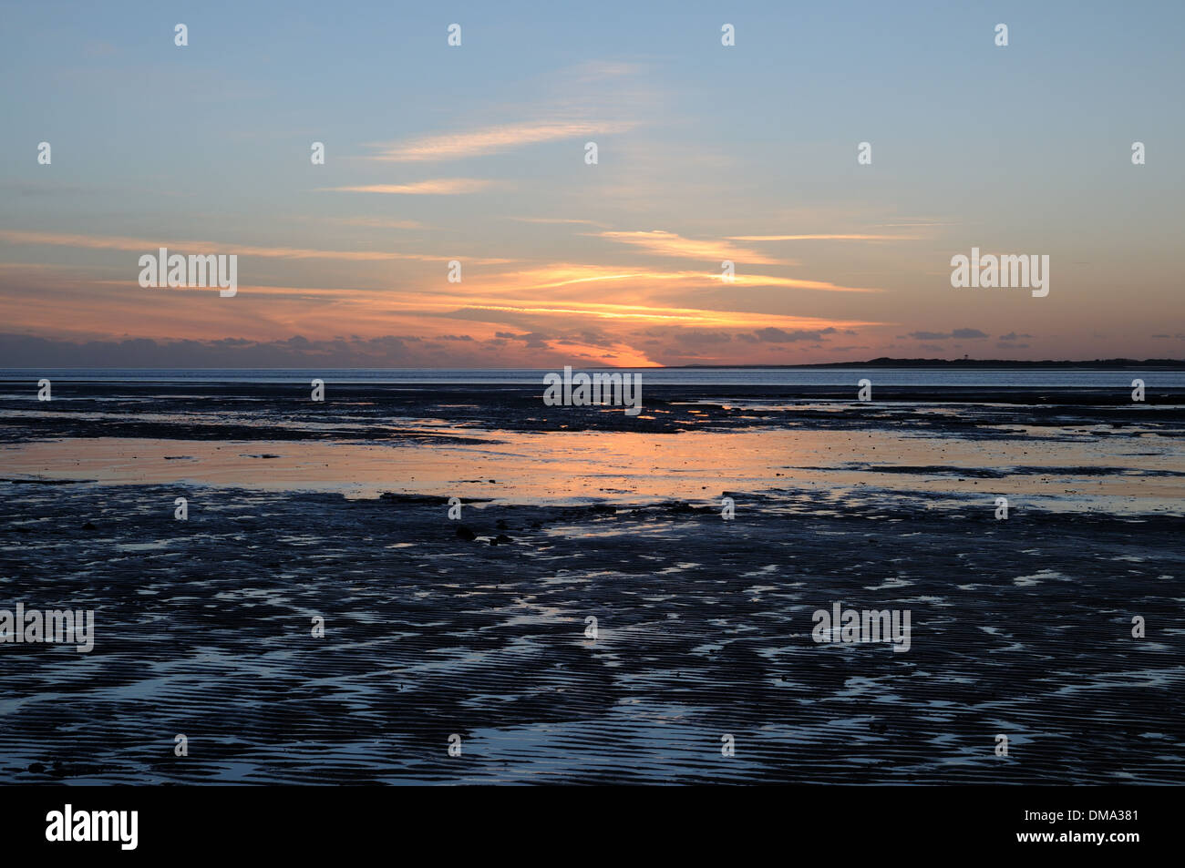Sunset over Tywi Estuary at Ferryside Carmarthenshire Wales Cymru UK GB ...