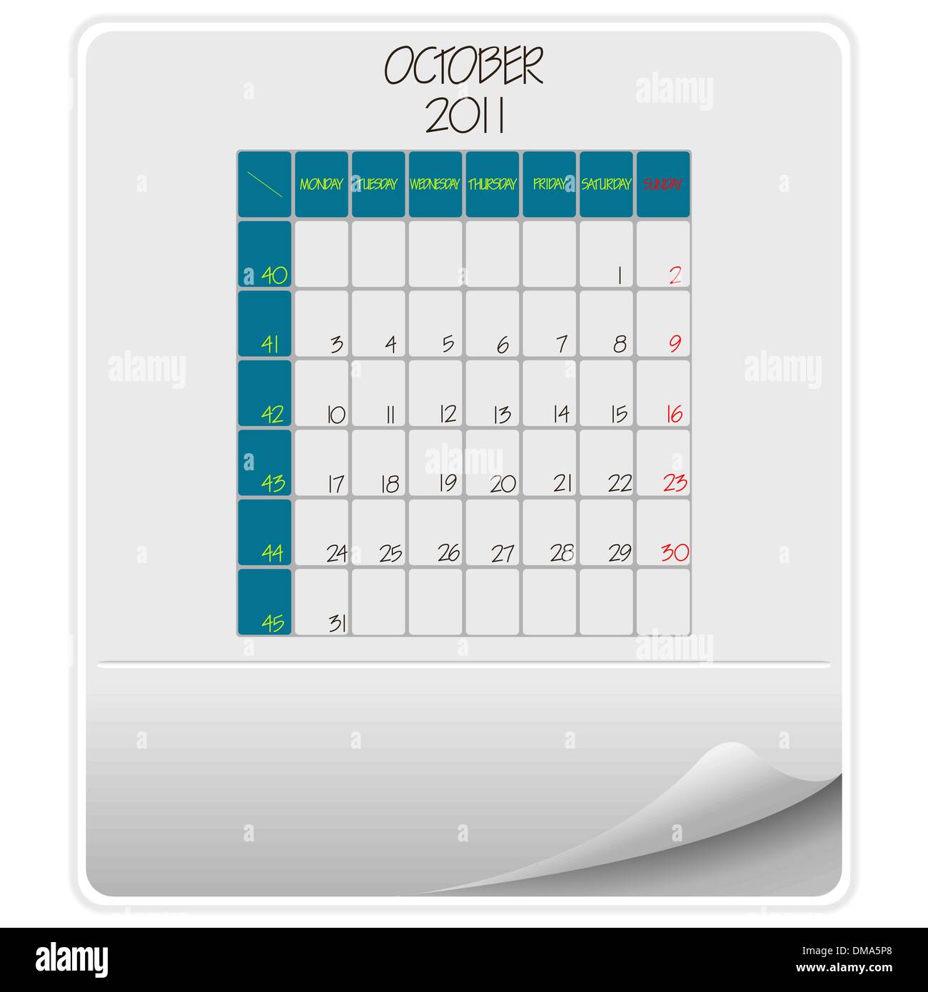 Calendar october Stock Vector Images - Alamy