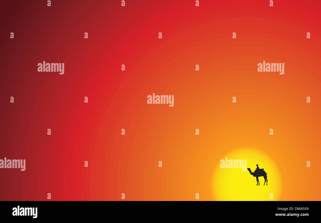 Camel in desert sunset Stock Vector Images - Alamy