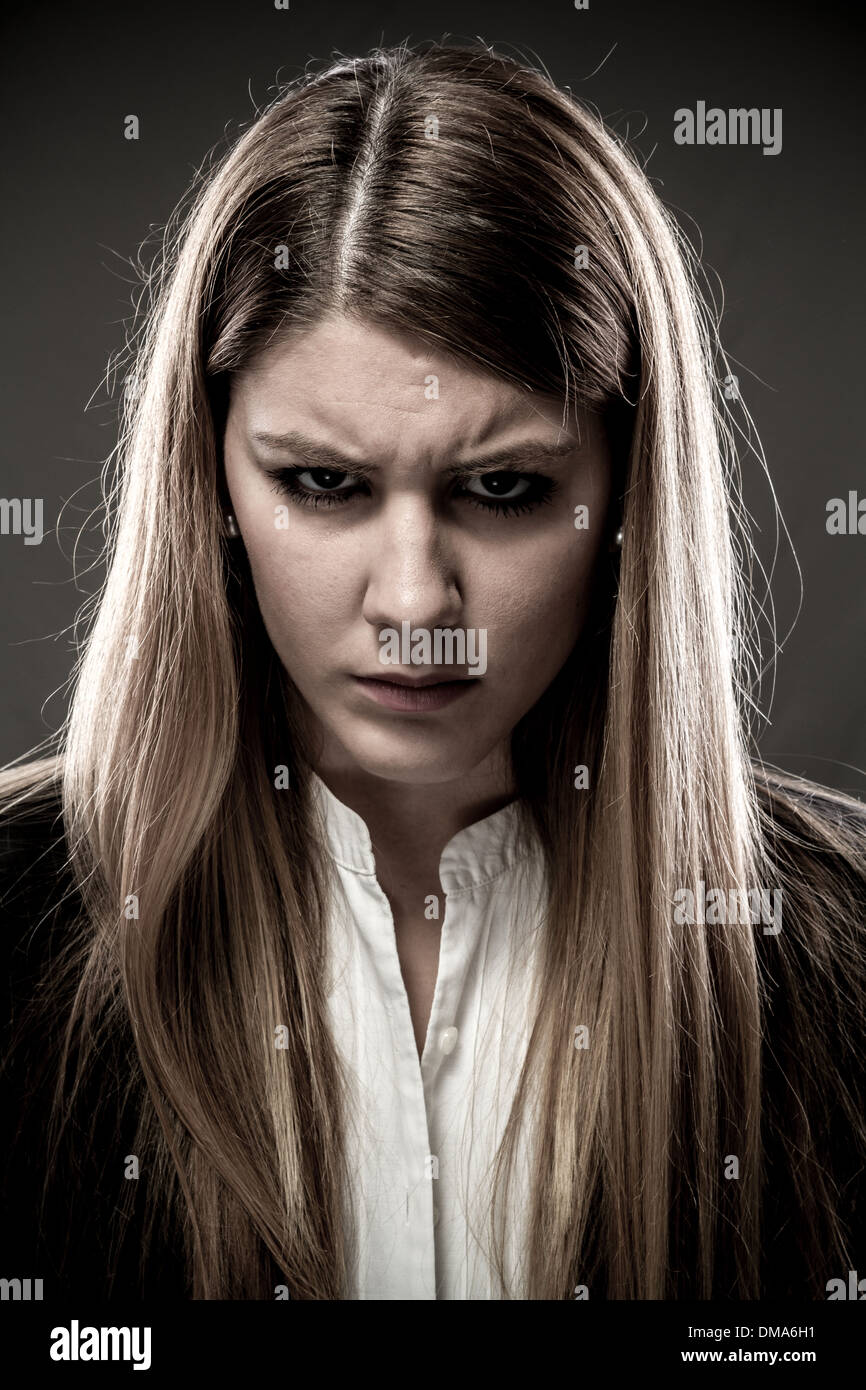 Woman short hair angry hi-res stock photography and images - Alamy