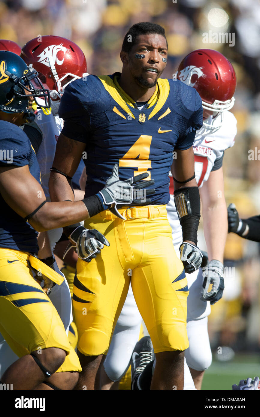 24 October 2009: Cal freshman linebacker Chris Little celebrates a big ...