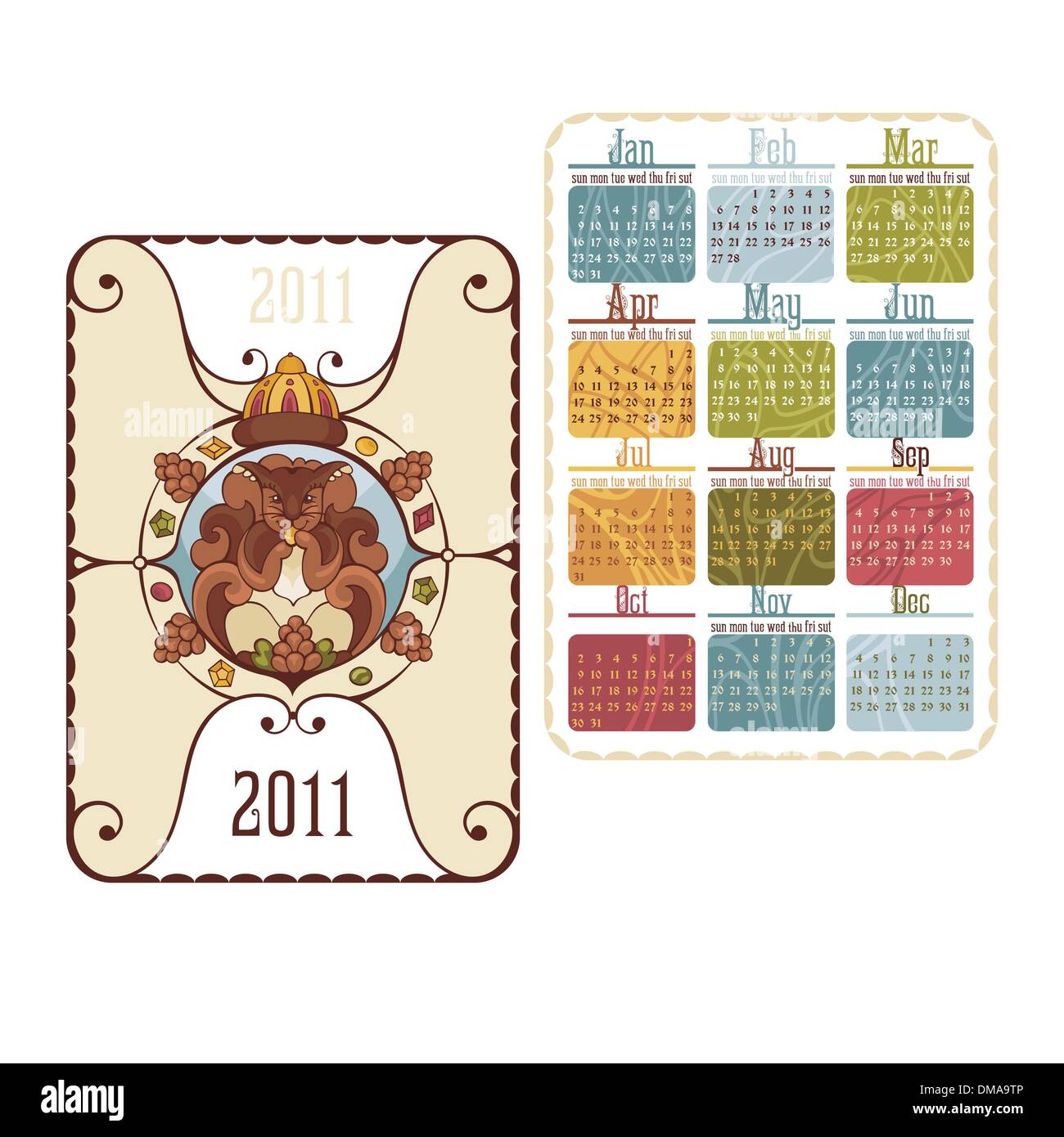 Cute vector illustration calendar Cut Out Stock Images & Pictures - Alamy