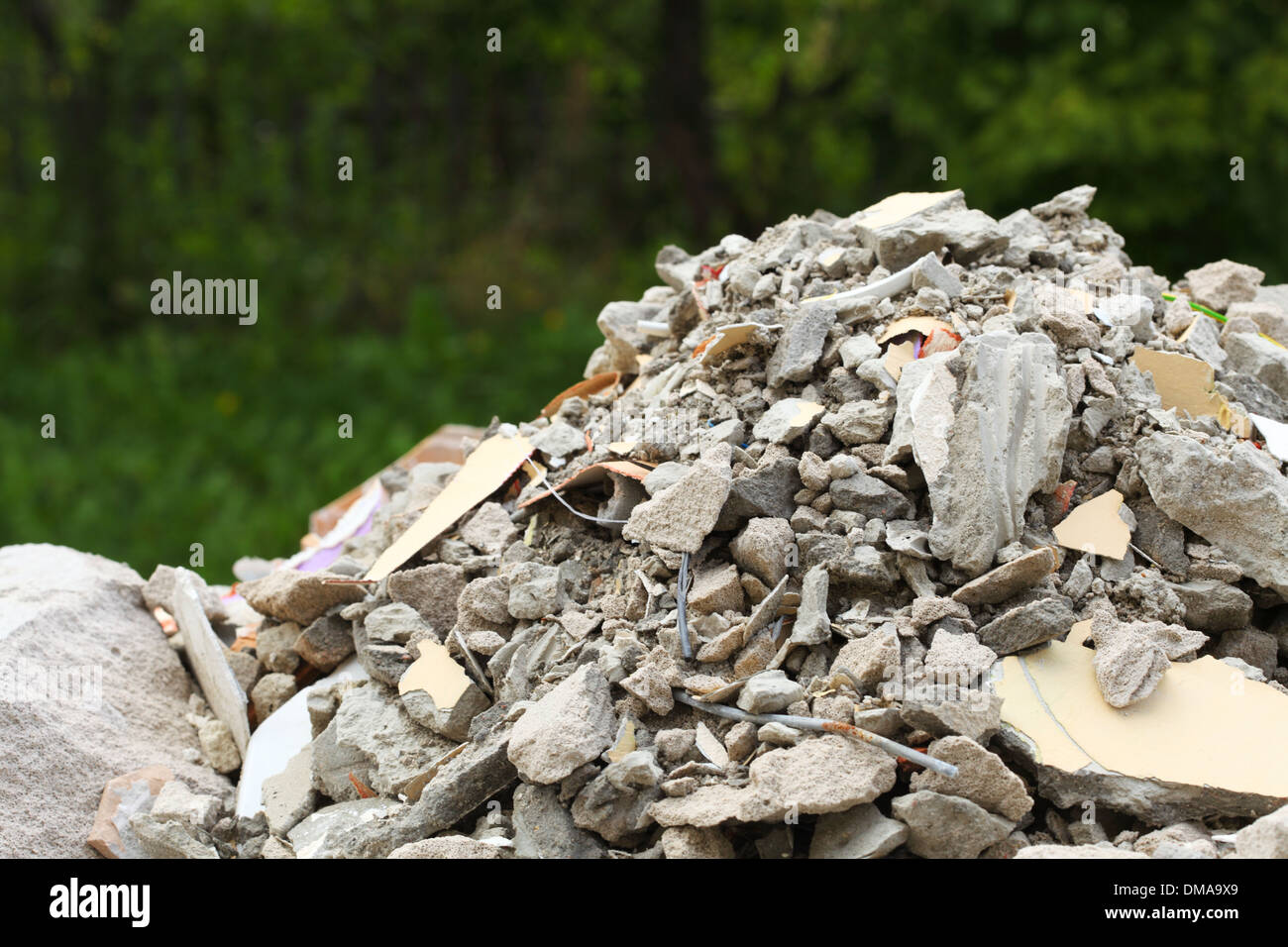 Full construction waste debris bags, garbage bricks, pile of rubble and ...