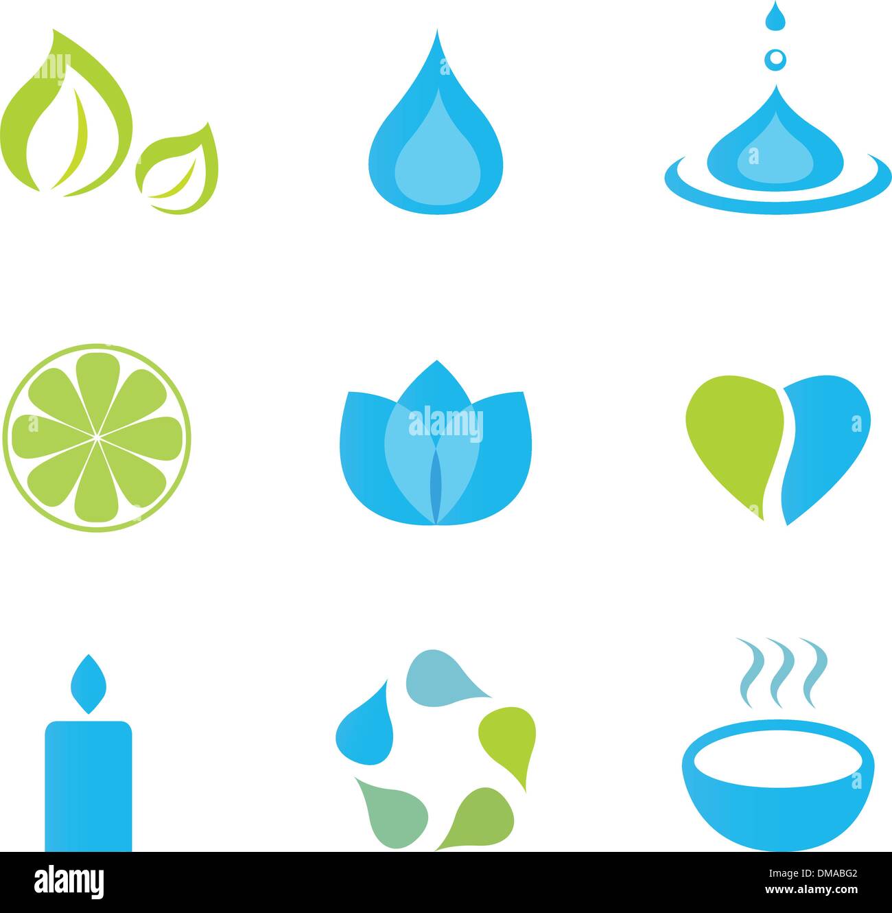 Water, nature and wellness icons - green and blue Stock Vector Image ...