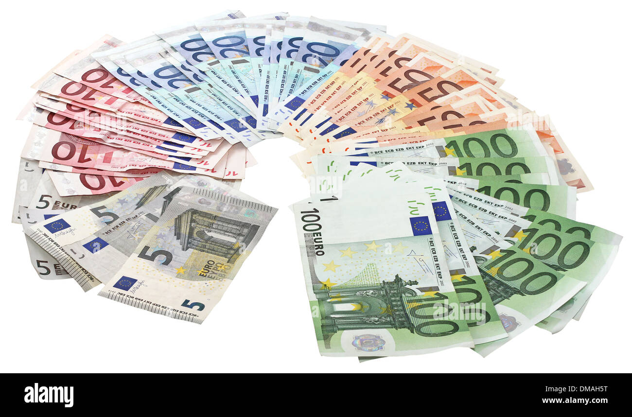 A bundle of Euro banknotes isolated on a white background Stock Photo ...