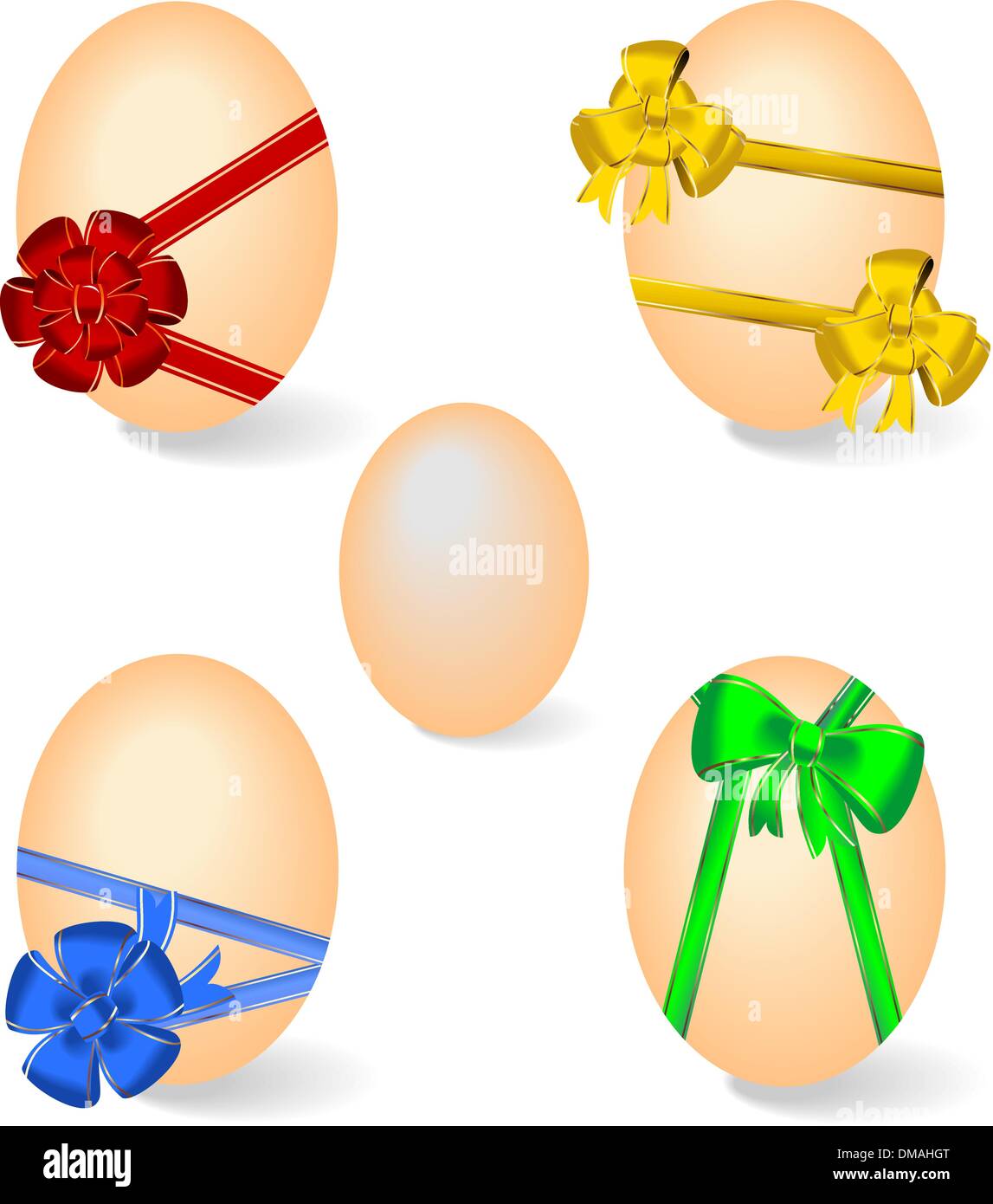 Realistic illustration of set by Easter eggs with bows Stock Vector ...