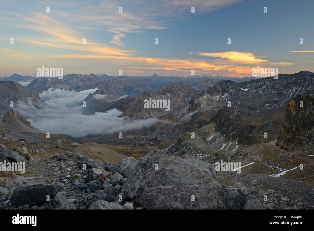 Stunning landscape at sunset from the summit of M. Thabor (3178 m) in ...