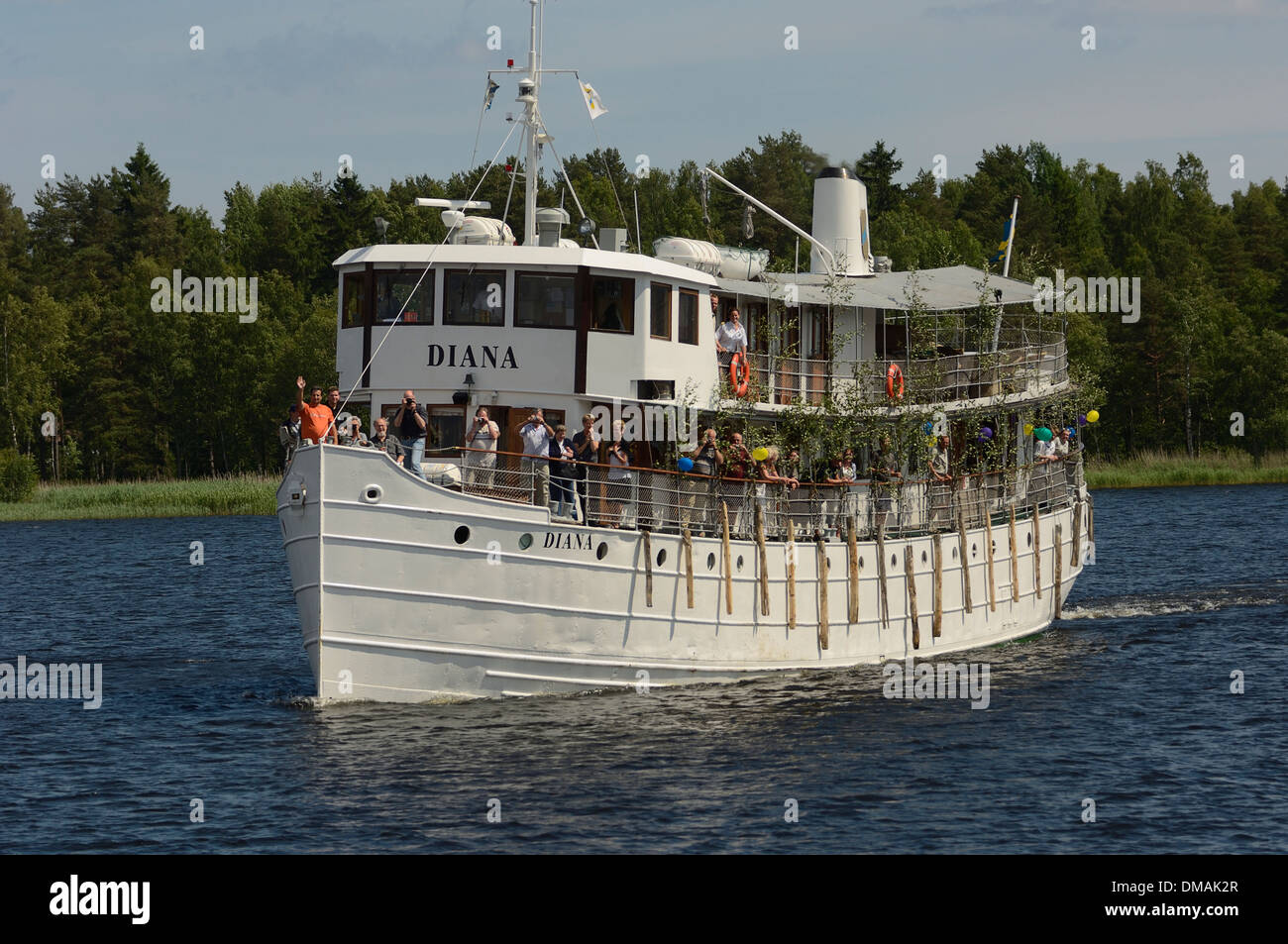 The Steamship M/S Diana decorated with greenery to celebrate midsummer ...