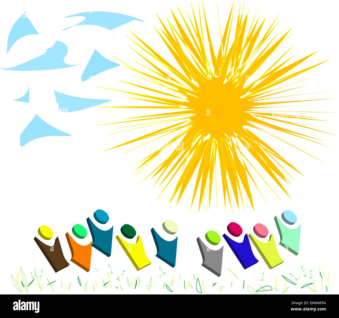 sun light, green grass, more cartoon and blue clouds Stock Vector Image ...